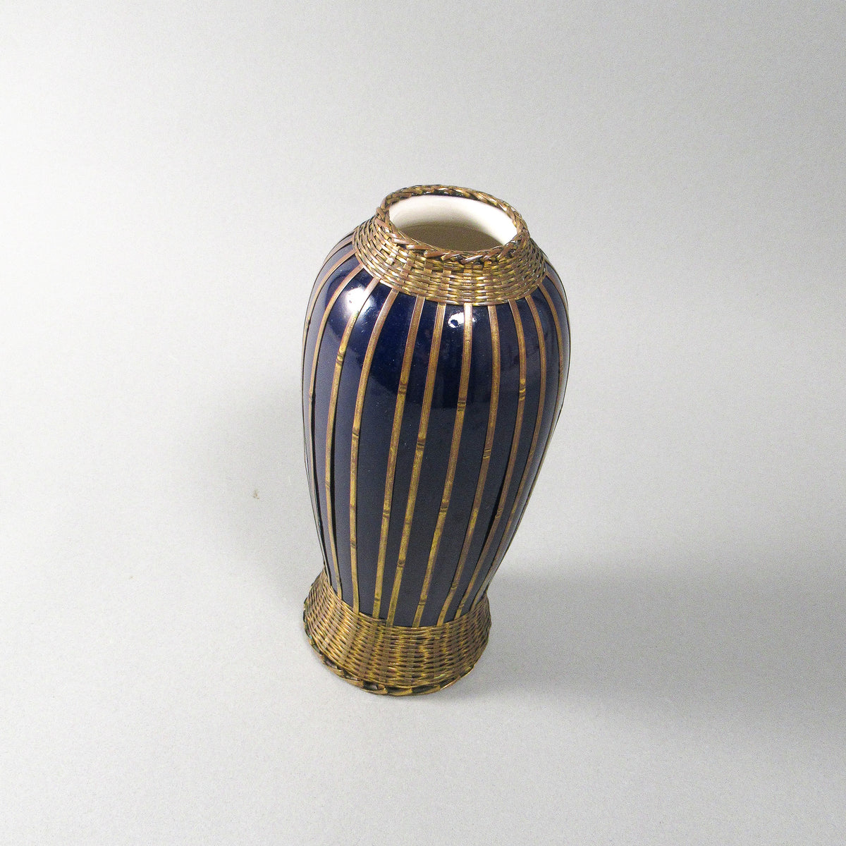 Art Deco Cobalt Porcelain Vase with Silver Plate Overlay, Japan – Open ...
